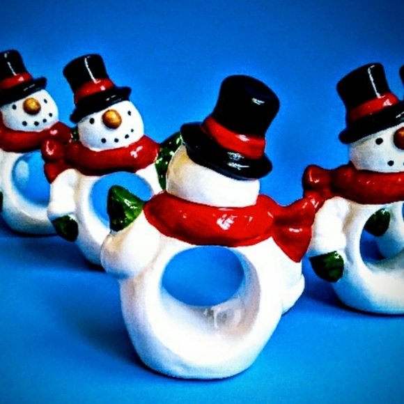 Dining | Vintage Snowman Teapot And Napkin Ring Set | Poshmark